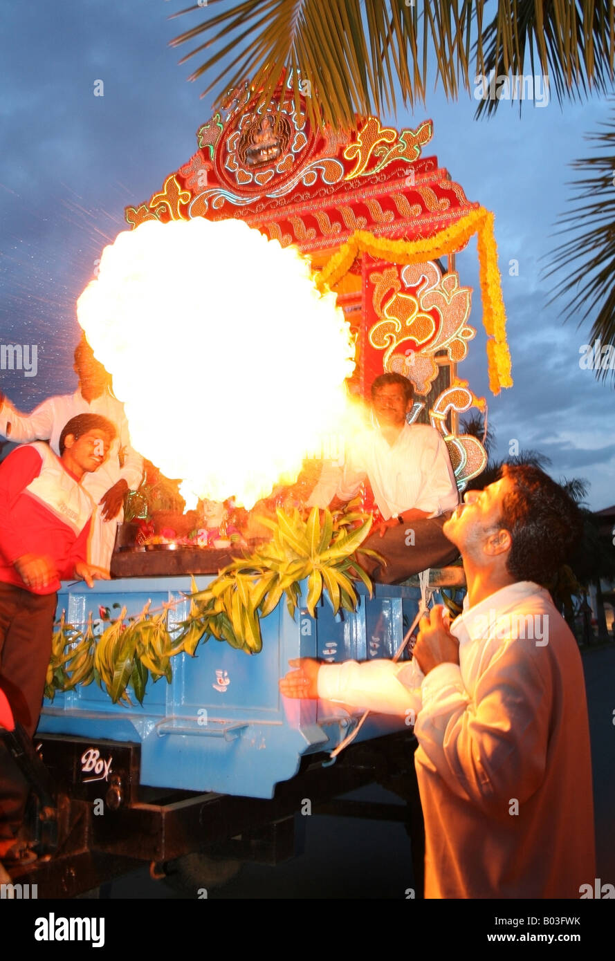 fire breather in front of a giant Ganesh float , Ganesh Chaturthi ...