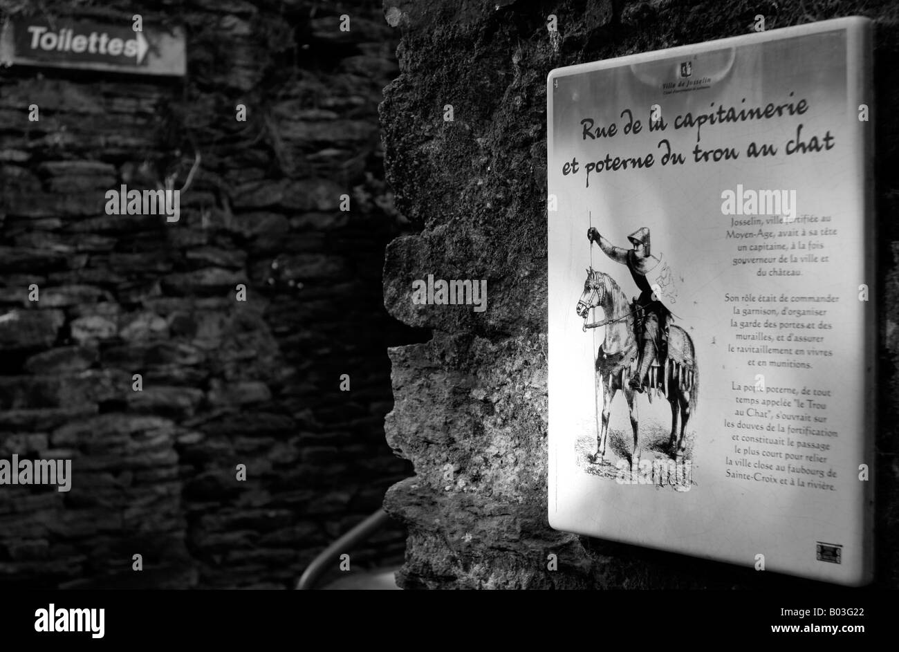 Sign depicting a fregment of history of Josselin Brittany France in ...