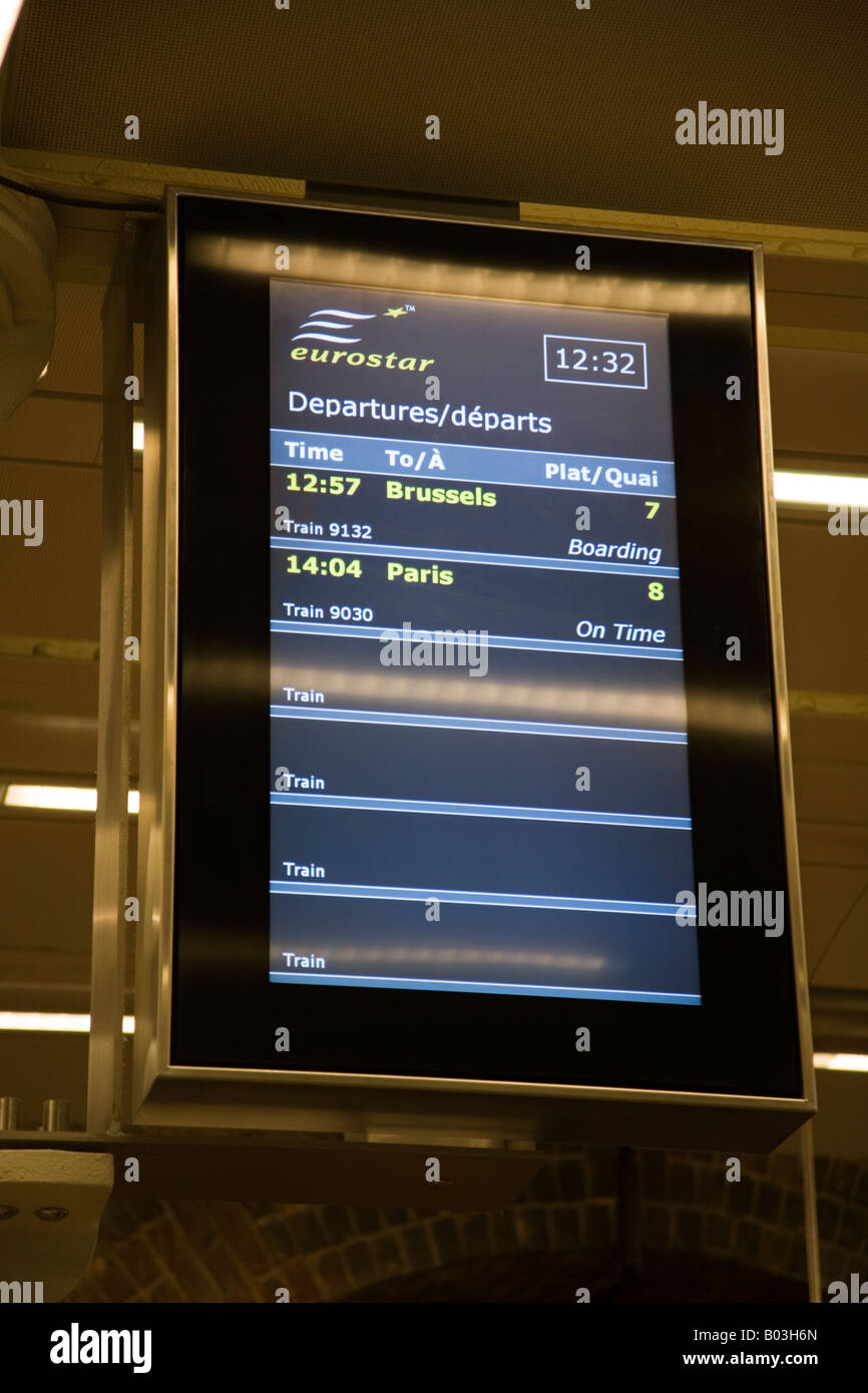 Eurostar departure notice display monitor at Kings Cross Saint Pancras ...