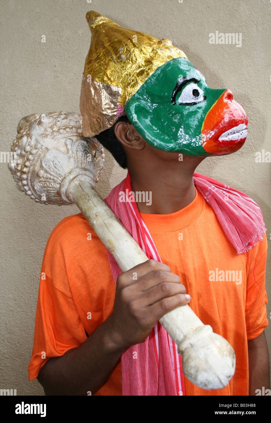 Hindu boy dressed as Hanuman the Hindu monkey god during the Ganesh ...