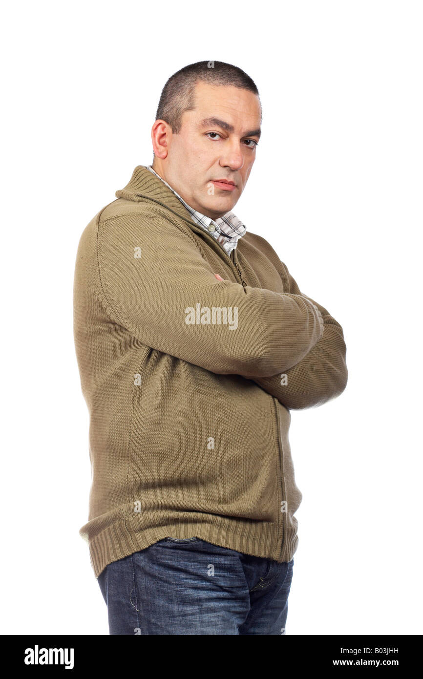 A serious casual man over white background Stock Photo - Alamy