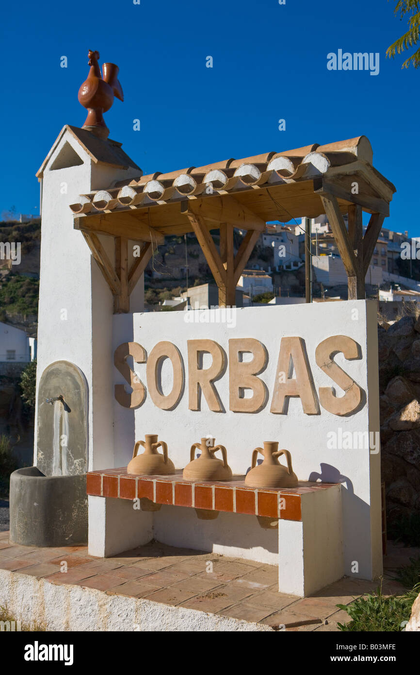 Sign at the entrance to the town of Sorbas, Costa de Almeria, Province ...