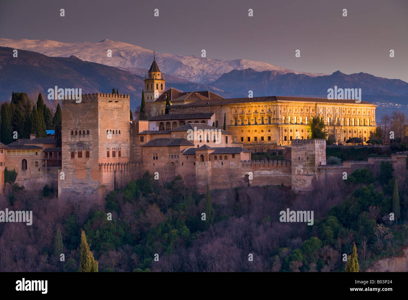 Granada Cathedral, 16th century, at dusk in the City of Granada ...