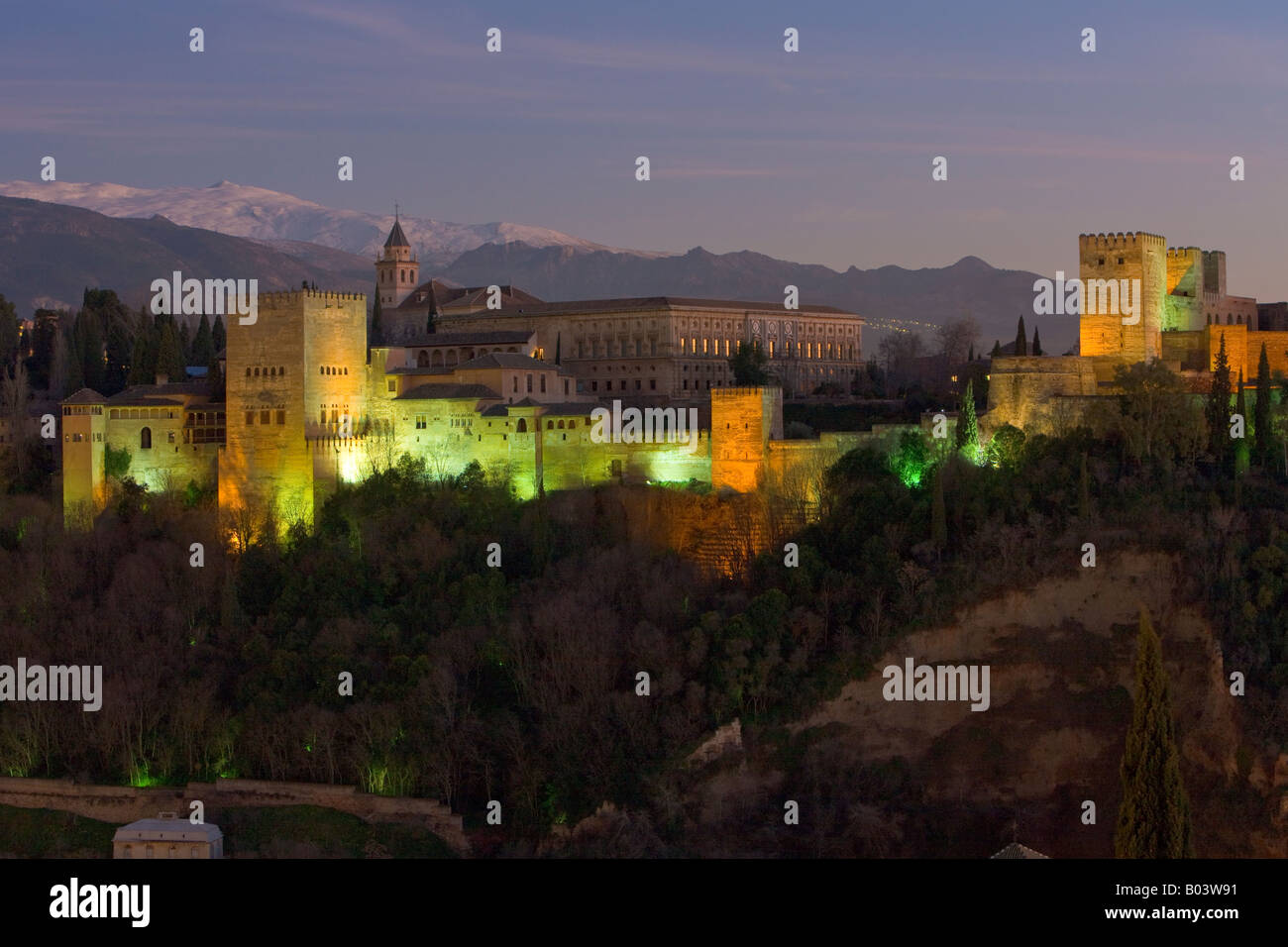 The Alhambra (La Alhambra)-a UNESCO World Heritage Site at dusk, City ...