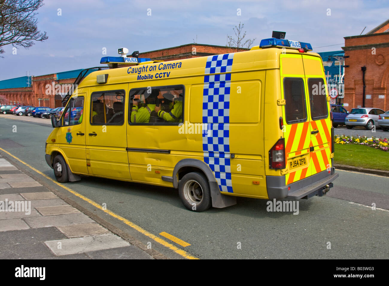 A Police mobile CCTV van outside the Unilever factory in Port Sunlight ...