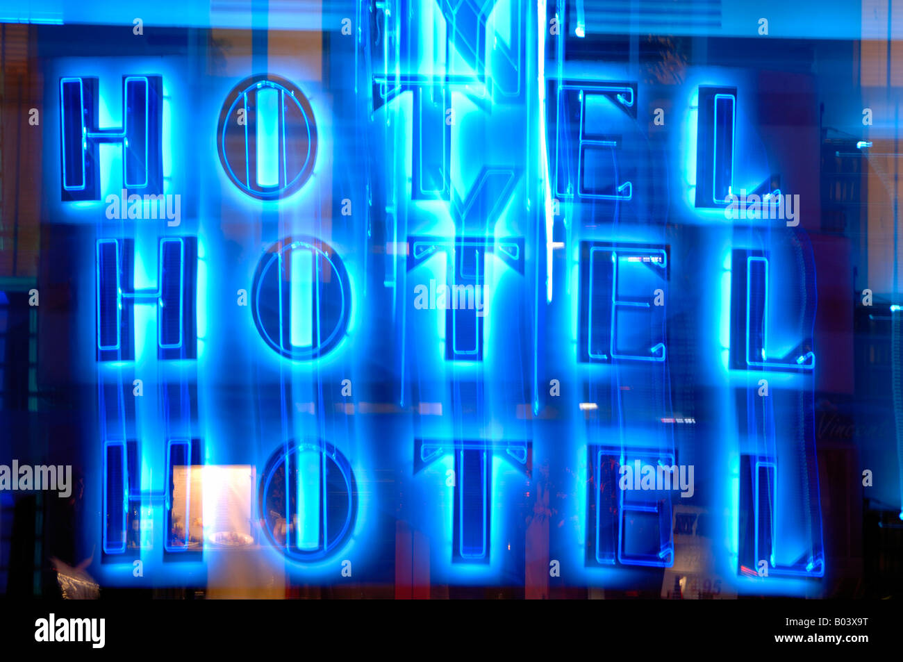 abstract illustration of hotel; neon signs at night; miami ;south beach ...