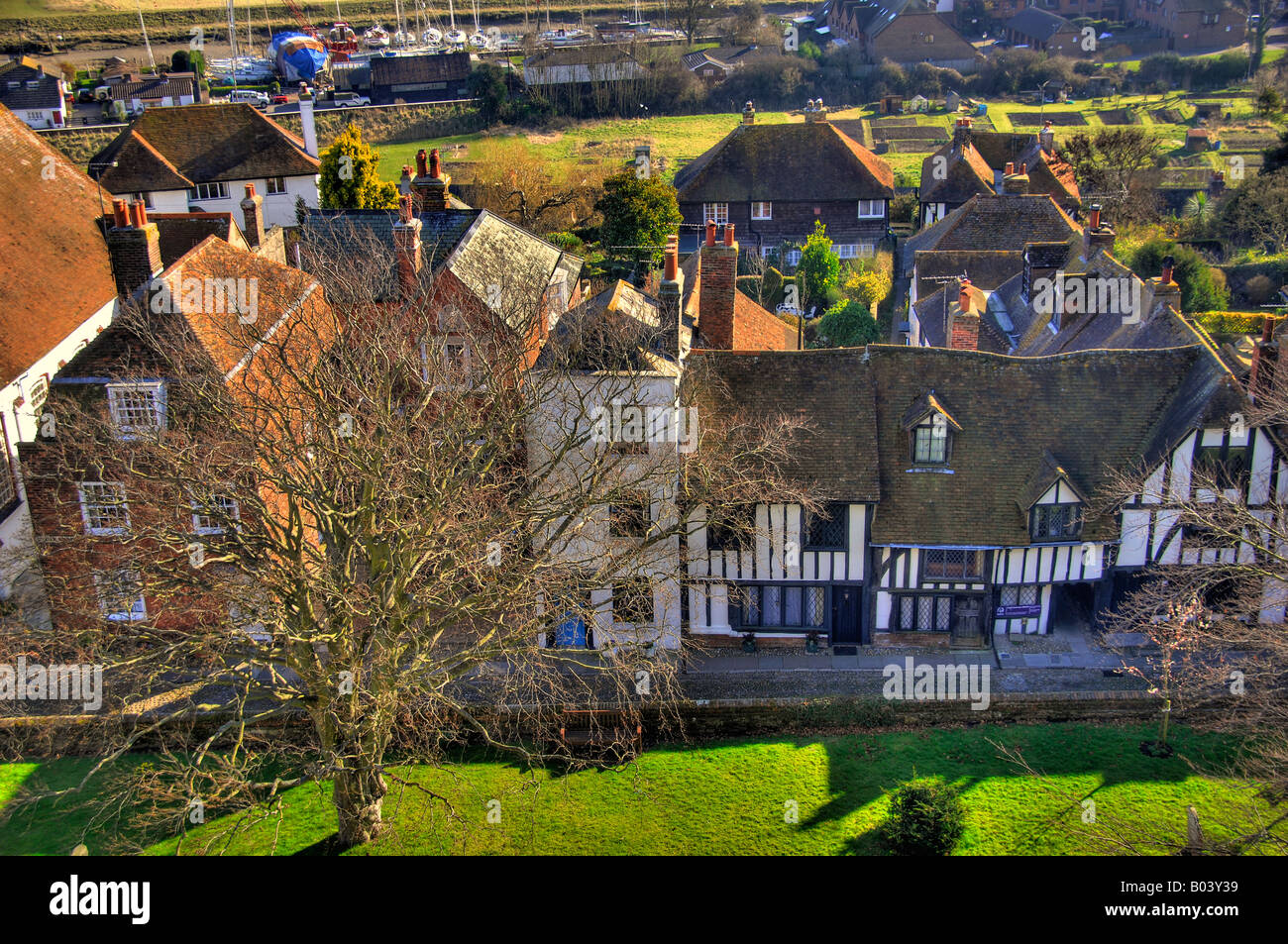 bird's eye view showing old rooftops of historic five cinque port Rye ...