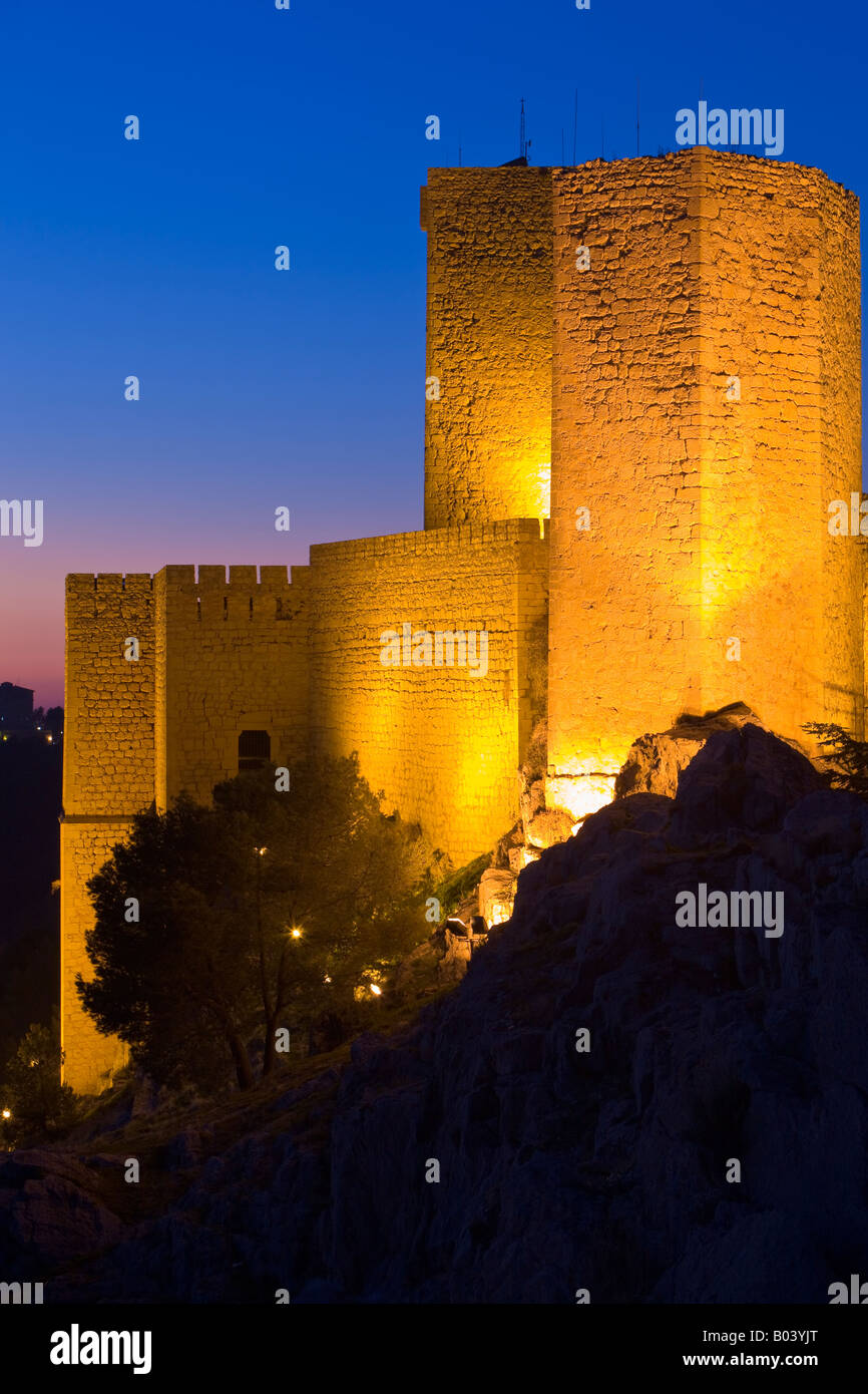 Walls and towers of the Castillo de Santa Catalina (Castle) at dusk in ...