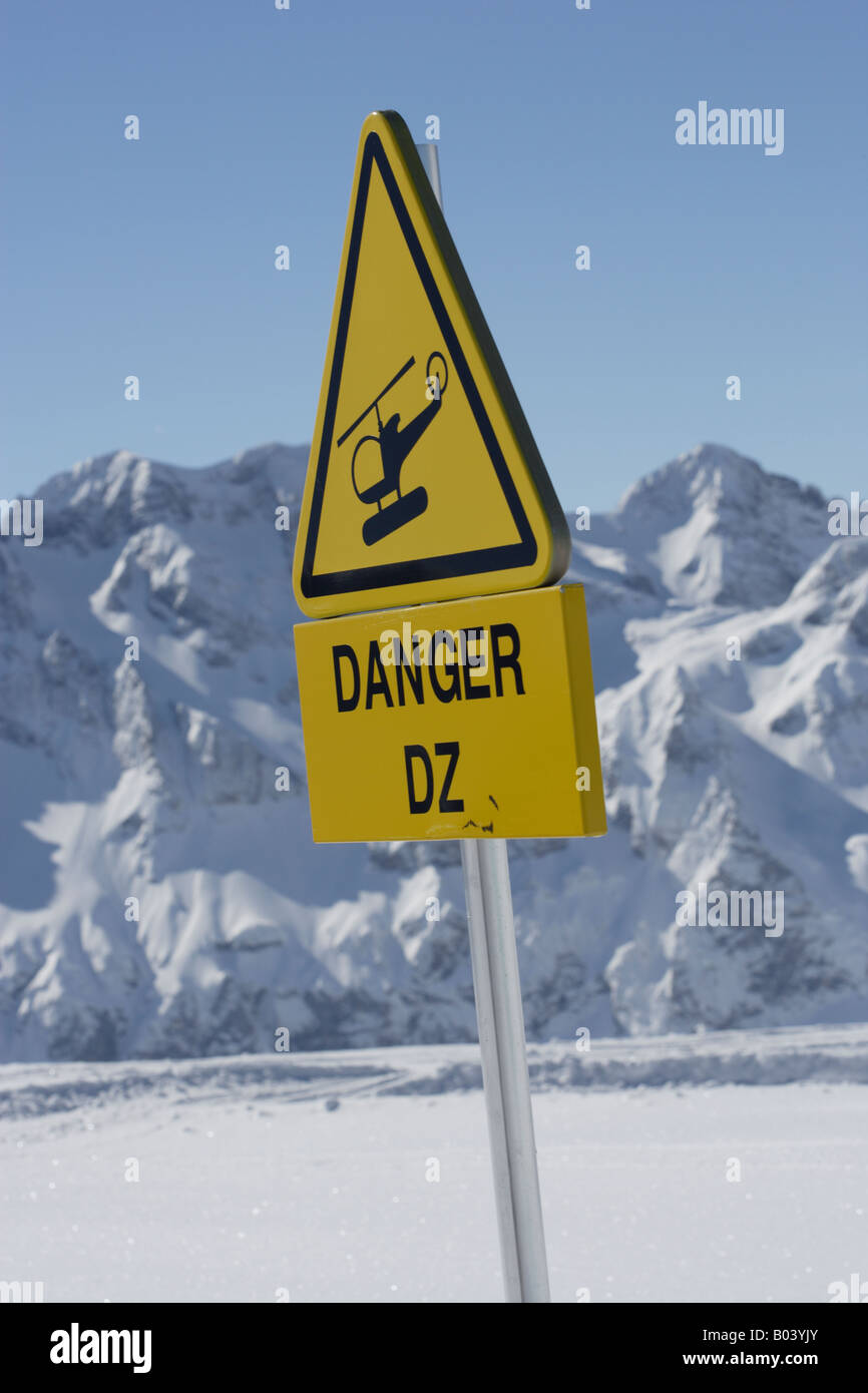 Helicopter landing site Danger sign in mountains Stock Photo - Alamy