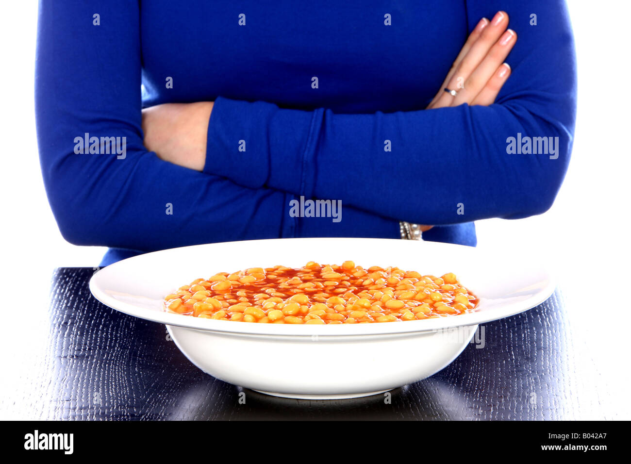Young Woman with Bowl of Baked Beans Models Released Stock Photo - Alamy