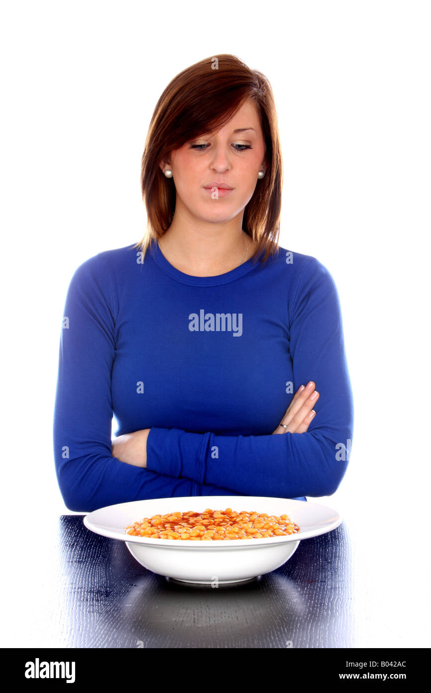 Young Woman with Bowl of Baked Beans Models Released Stock Photo - Alamy