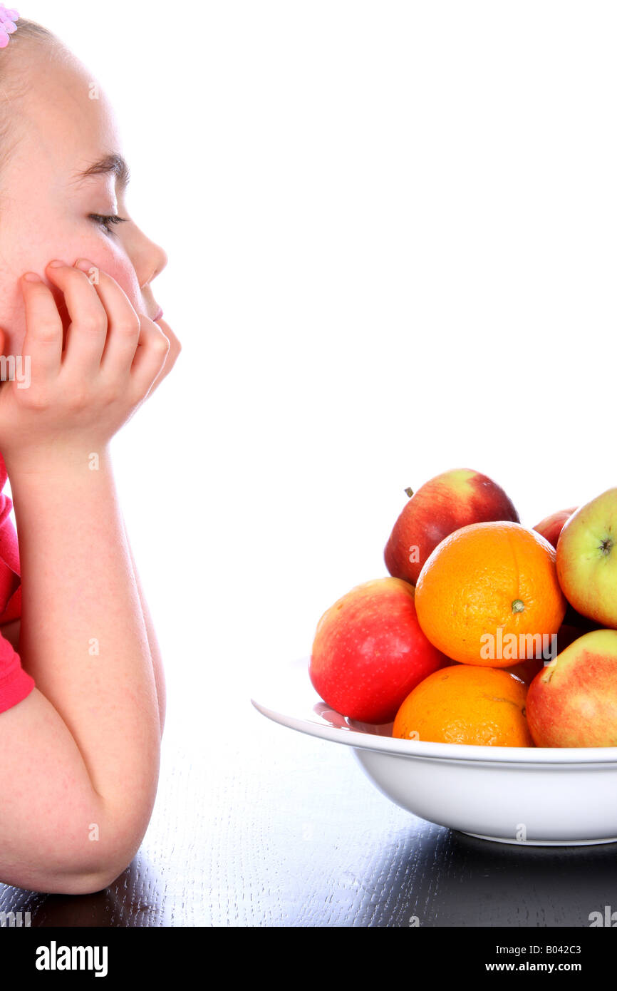 Child with Bowl of Fruit Models Released Stock Photo - Alamy