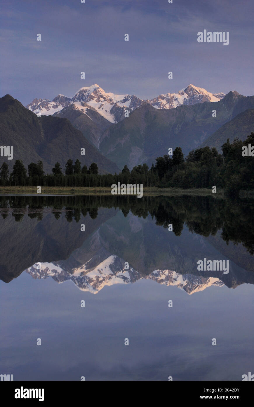 Mt Tasman and Mt Cook Aoraki Mount Cook NP reflection in lake Matheson ...