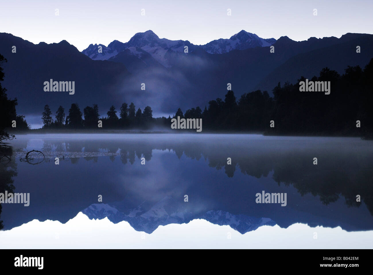 Mt Tasman and Mt Cook Aoraki Mount Cook NP reflection in lake Matheson ...