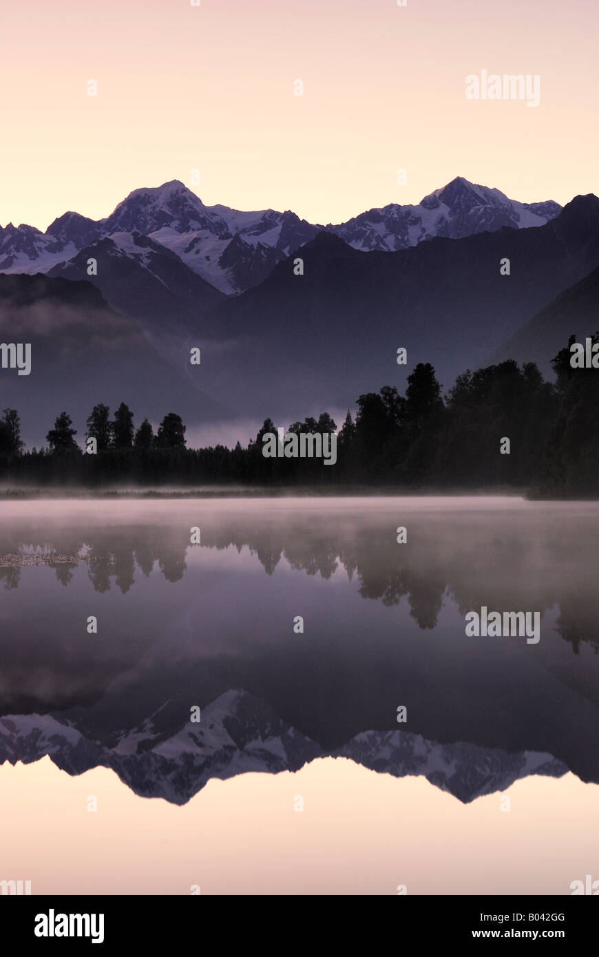 Mt Tasman and Mt Cook Aoraki reflection in Lake Matheson, Mount Cook ...