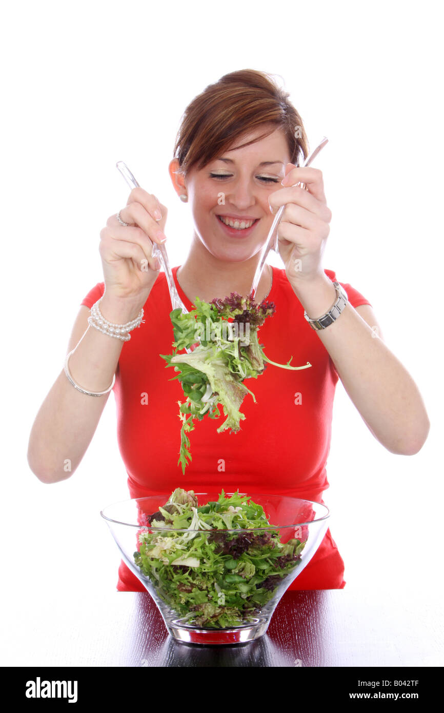 Teenage Girl Preparing Salad Model Released Stock Photo - Alamy