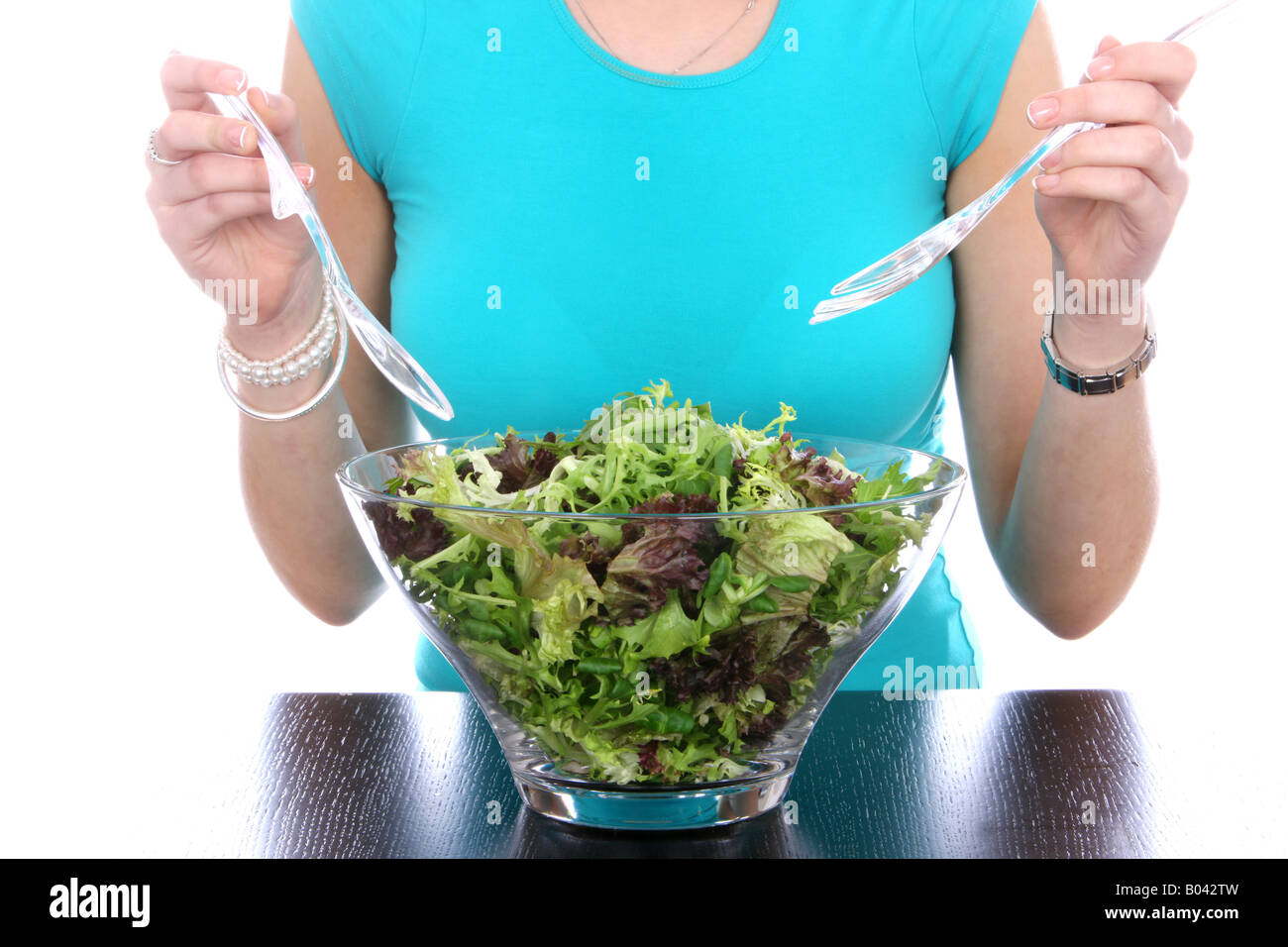 Teenage Girl Preparing Salad Model Released Stock Photo - Alamy