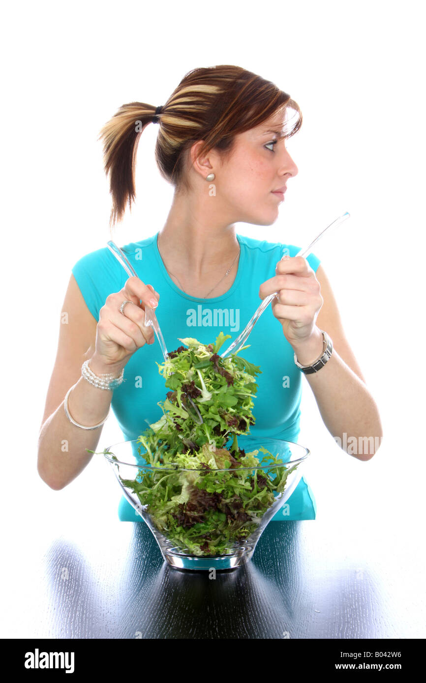 Teenage Girl Preparing Salad Model Released Stock Photo - Alamy