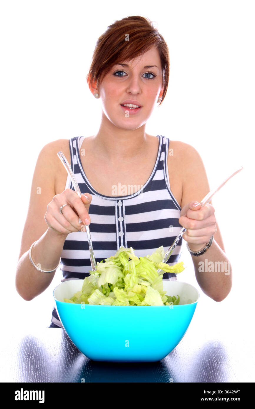Teenage Girl Preparing Salad Model Released Stock Photo - Alamy
