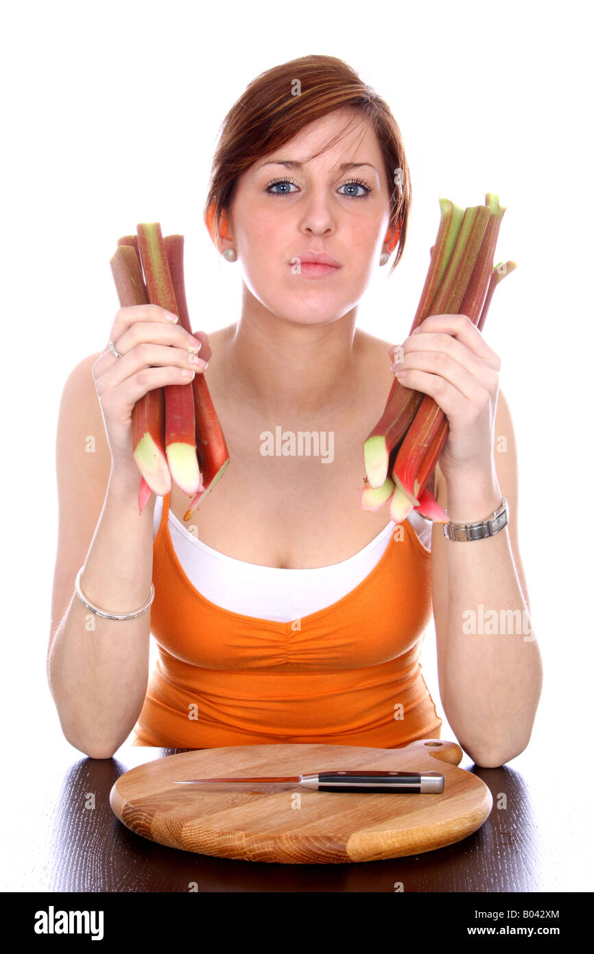 Teenage Girl Preparing Rhubarb Model Released Stock Photo - Alamy