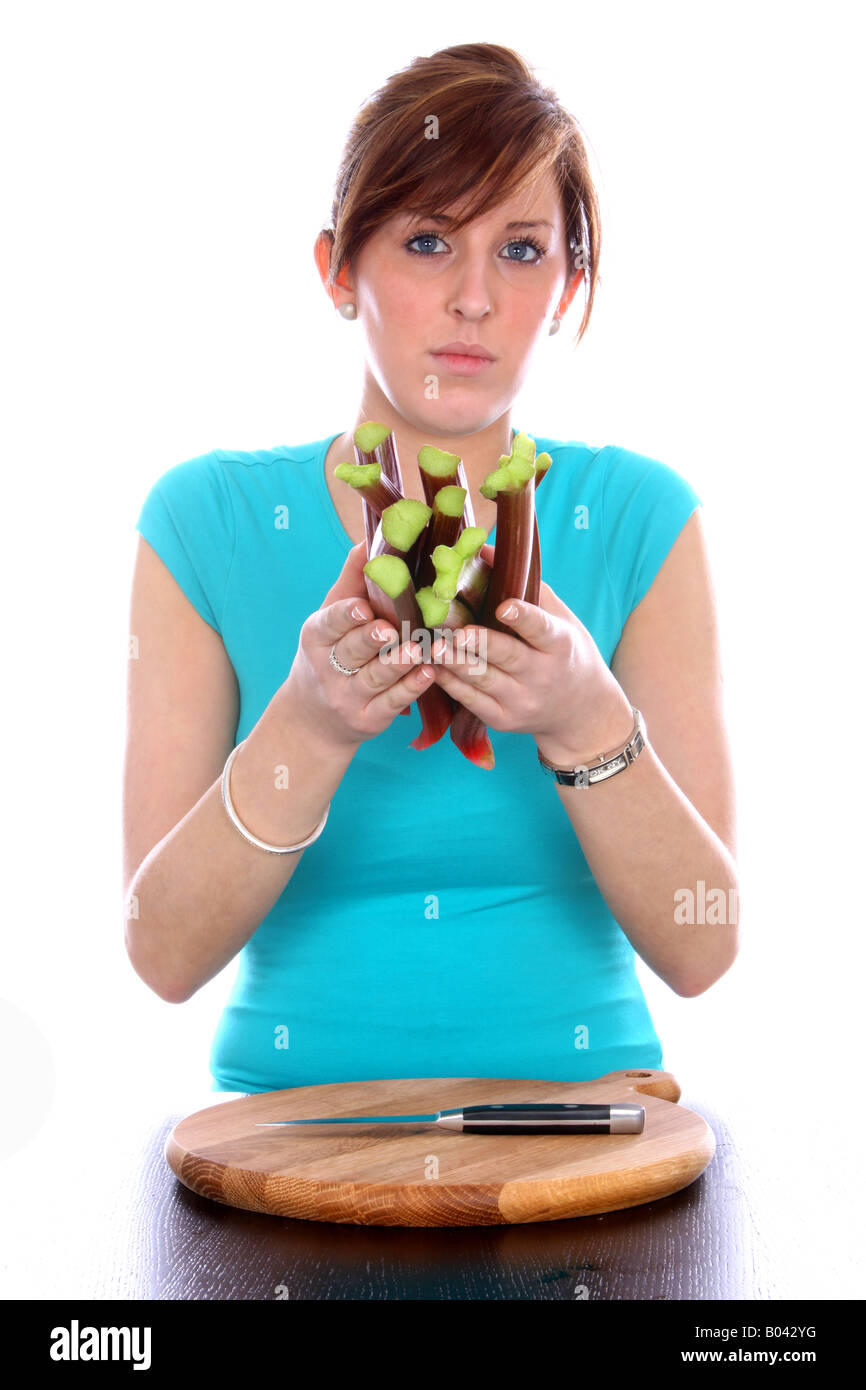 Teenage Girl Preparing Rhubarb Model Released Stock Photo - Alamy