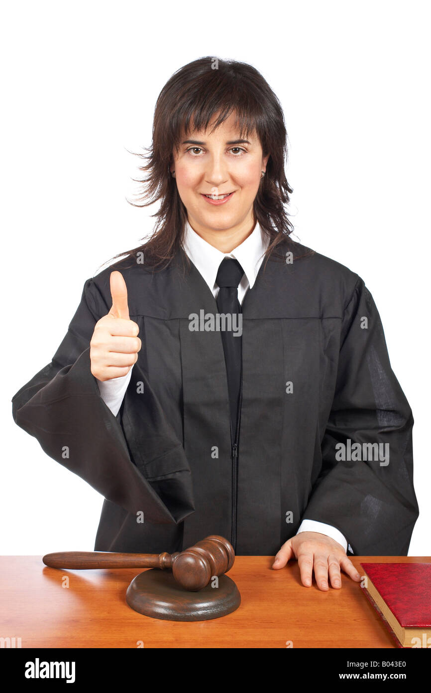 A female judge in a courtroom success gesture Shallow depth of field ...