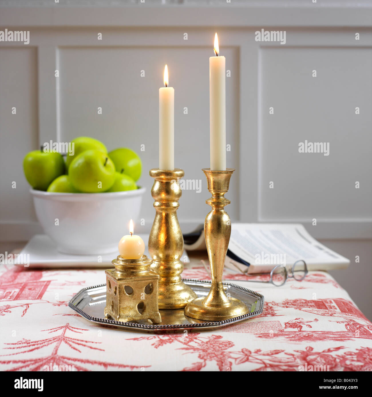 Candles on Table Stock Photo - Alamy