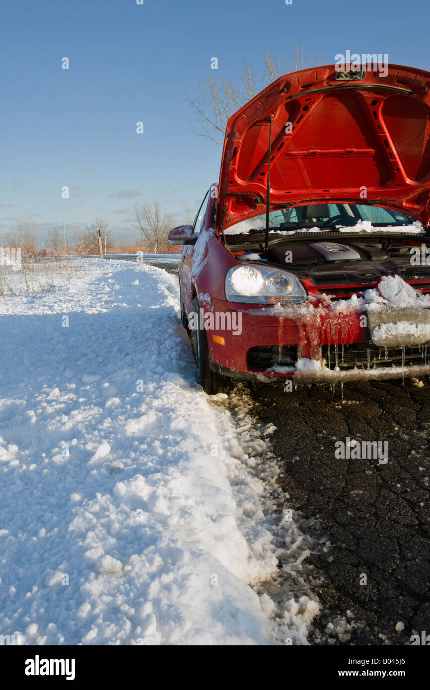 Car Trouble on Winter Country Road Stock Photo - Alamy