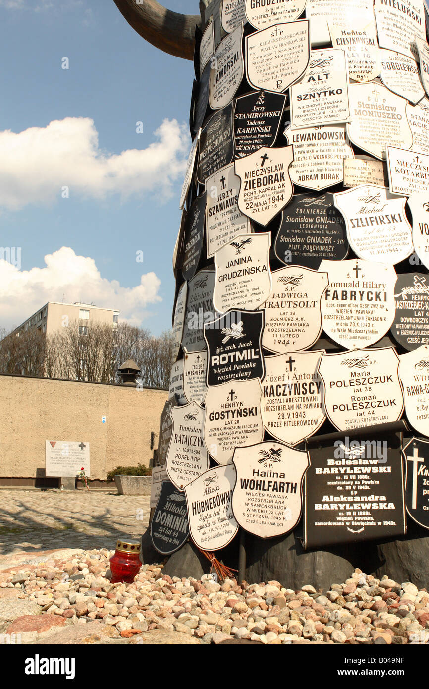 Warsaw Poland entrance to the Pawiak prison museum with plaques showing ...