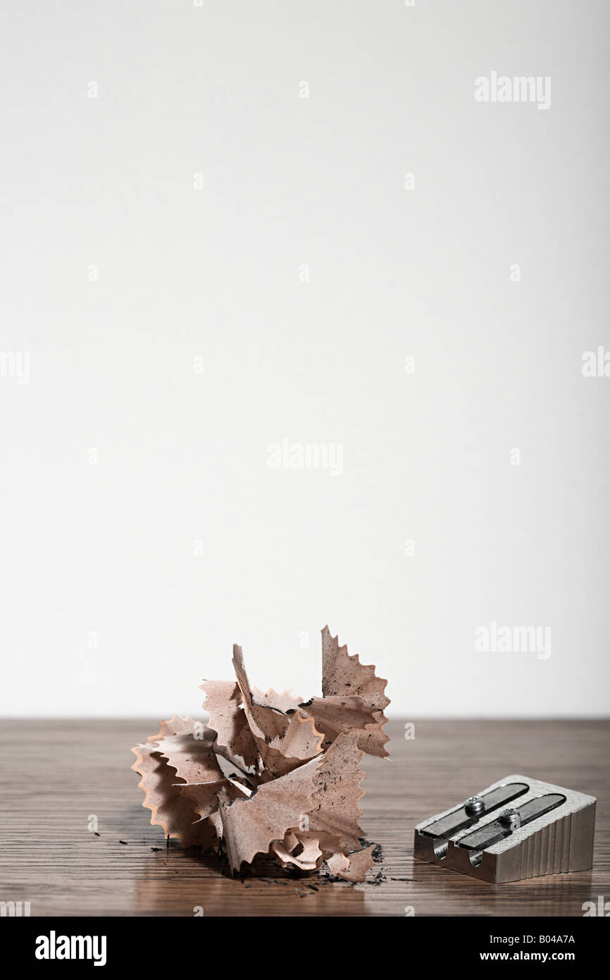 Pencil sharpener and shavings Stock Photo - Alamy