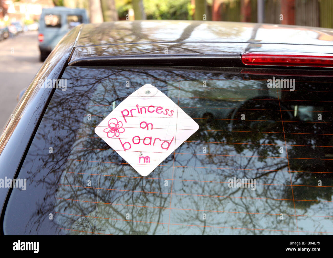Princess on Board sign in rear window of parked car London Stock Photo ...