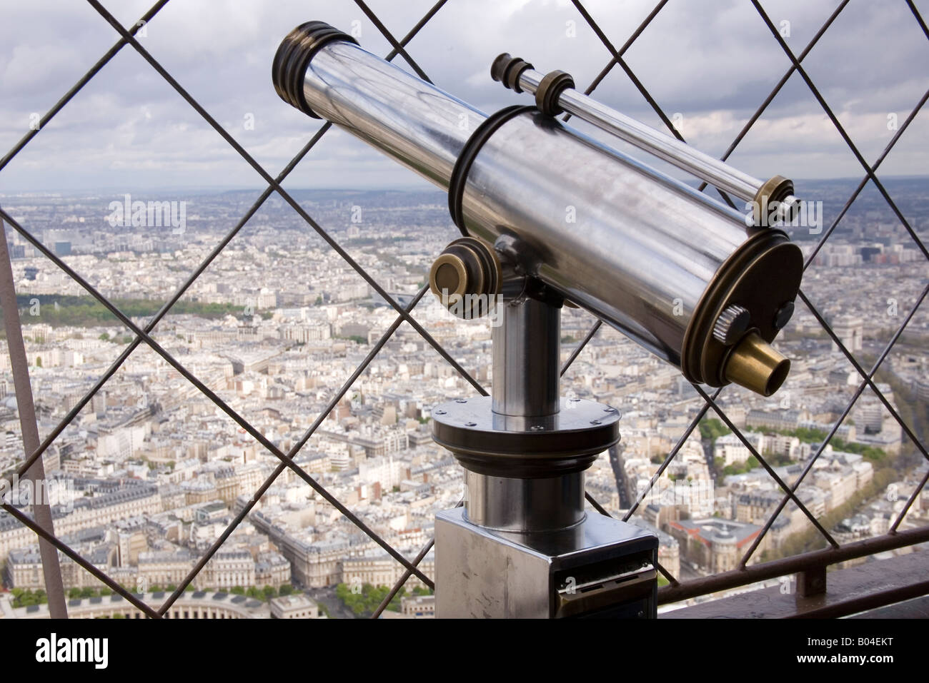 Coin operated telescope at the top of the Eifell Tower, Paris, France ...