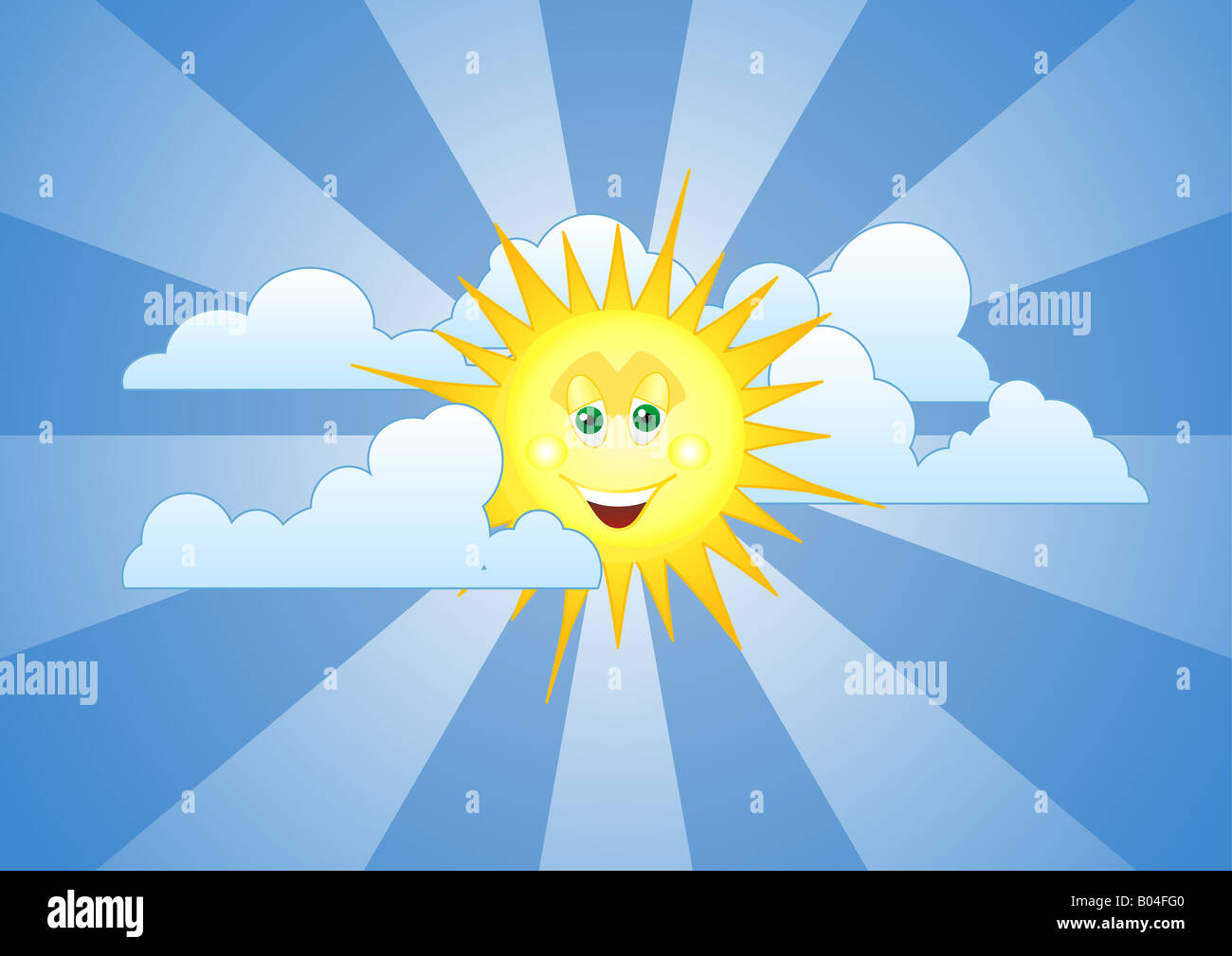 Cartoon illustration of a summer's day, complete with smiling, beaming ...
