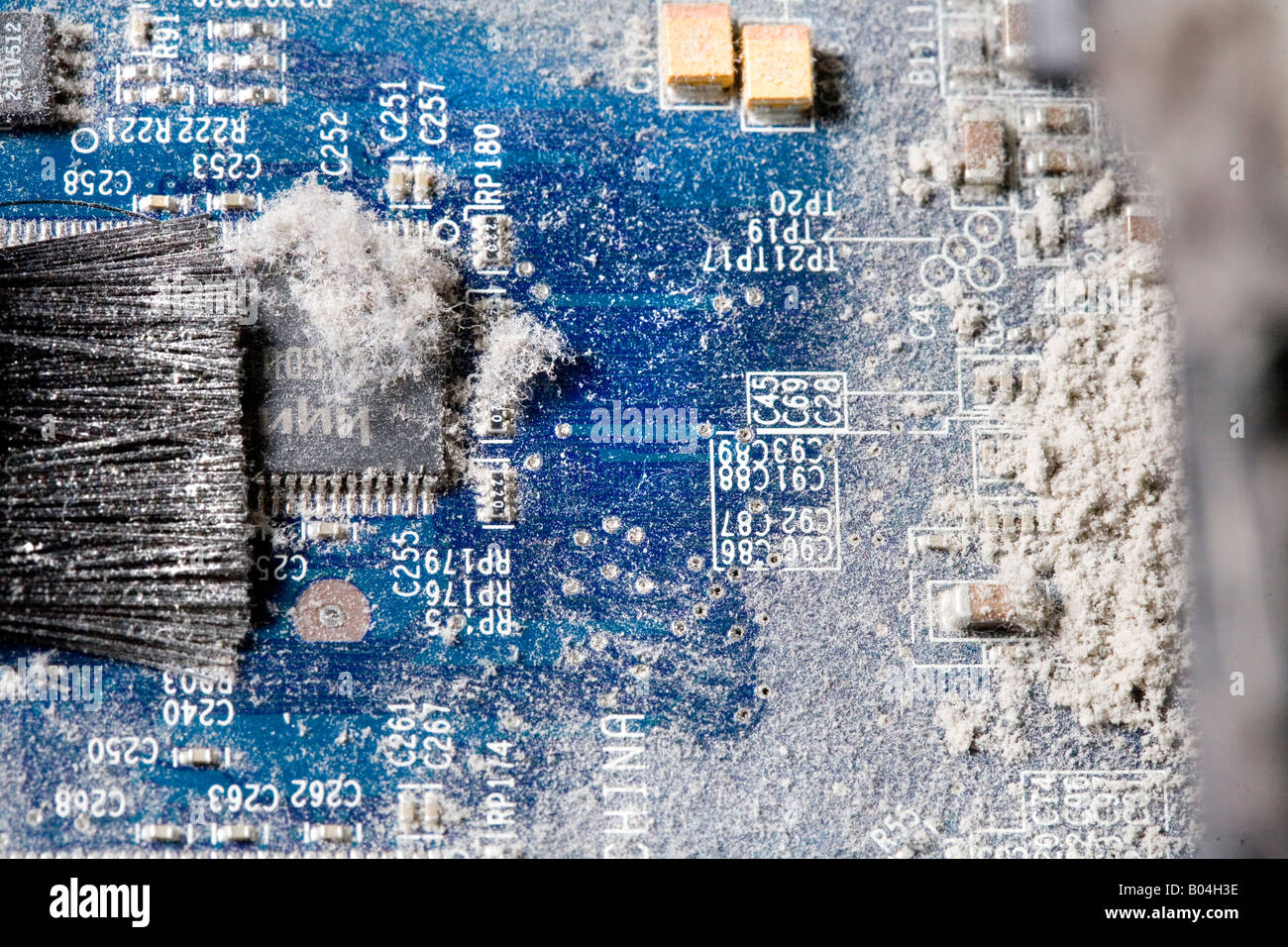 Inside a computer showing dust built up on the components. a small ...