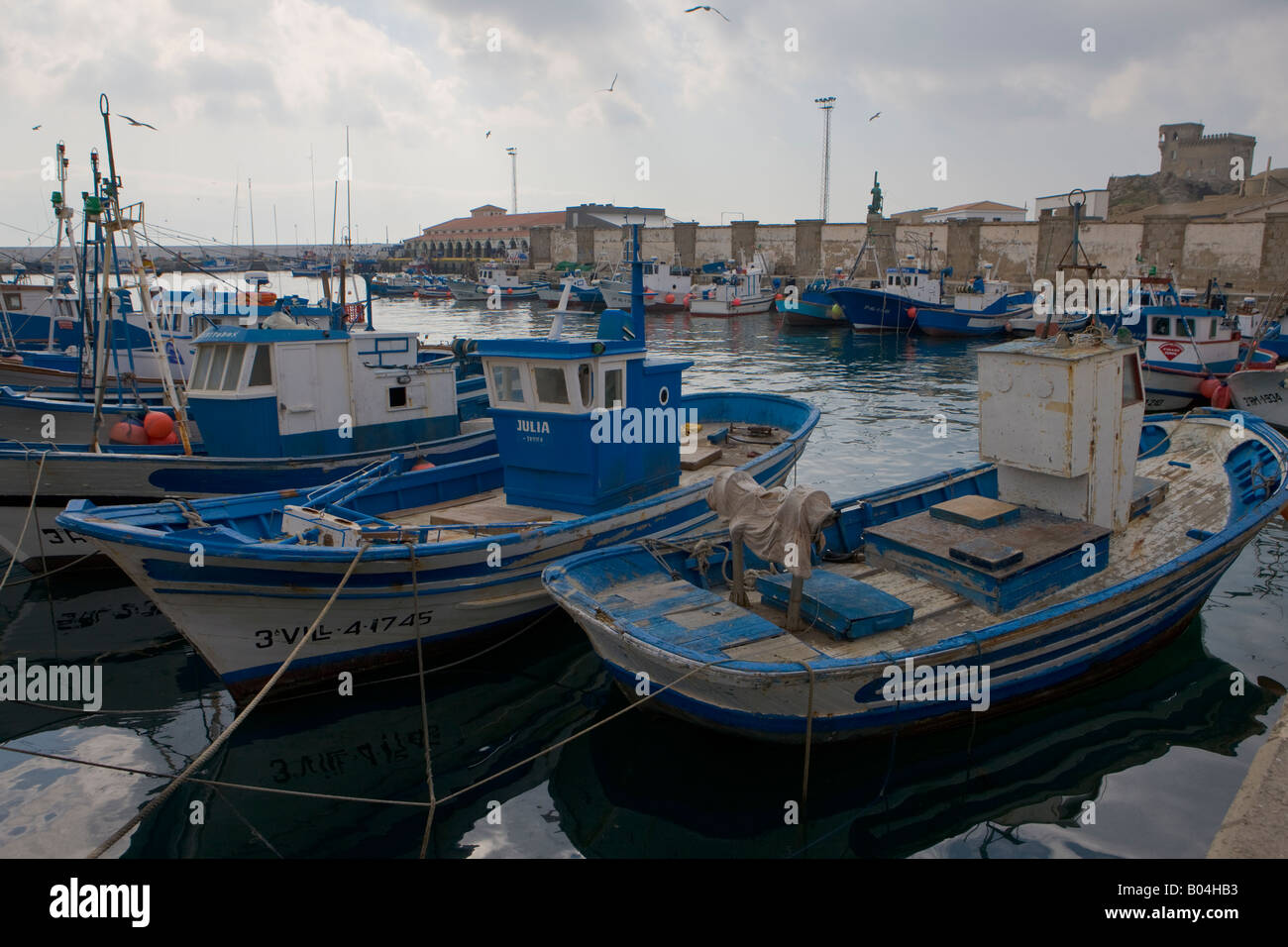 Fishing boat harbour in the town of Tarifa, Costa de la Luz, Province ...