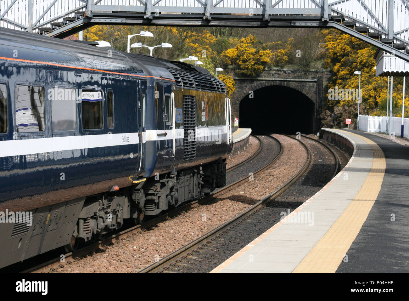 High speed train passing through North Queensferry Station, Fife ...