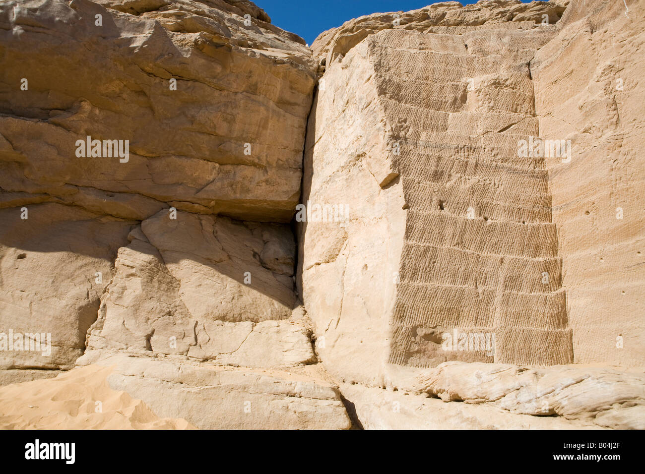 Quarried walls at Gebel Silsilah sandstone Quarry on West bank of Nile ...