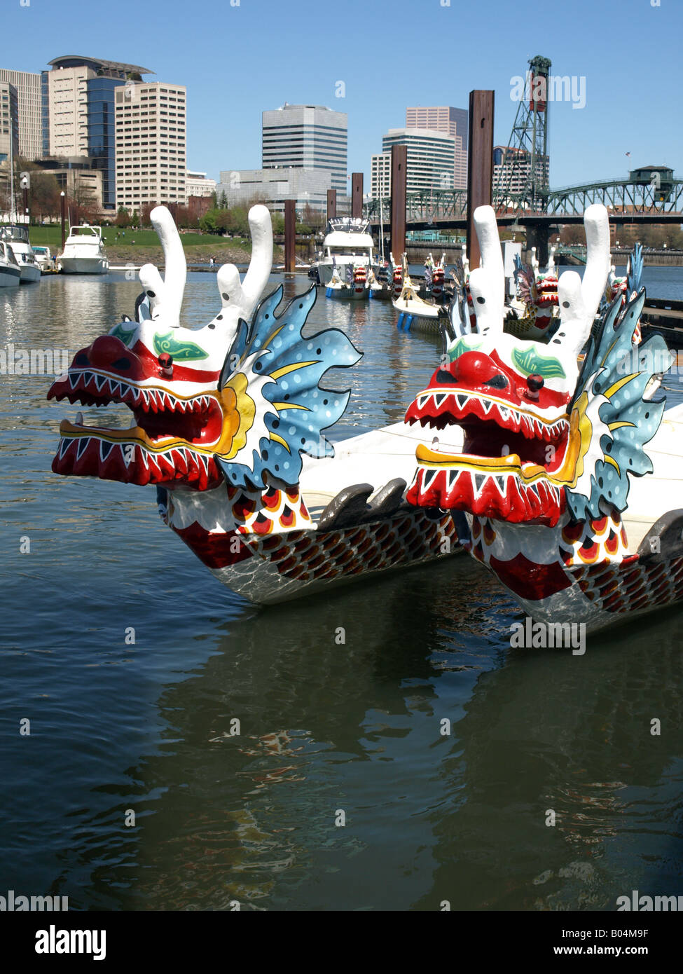 Stock photo of dragon boats docked a Portland marina Stock Photo - Alamy