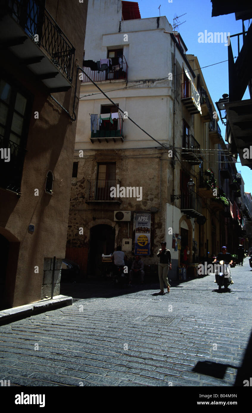 Streetscape in the afternoon in Cefalu, Sicily, Italy, Europe Stock ...