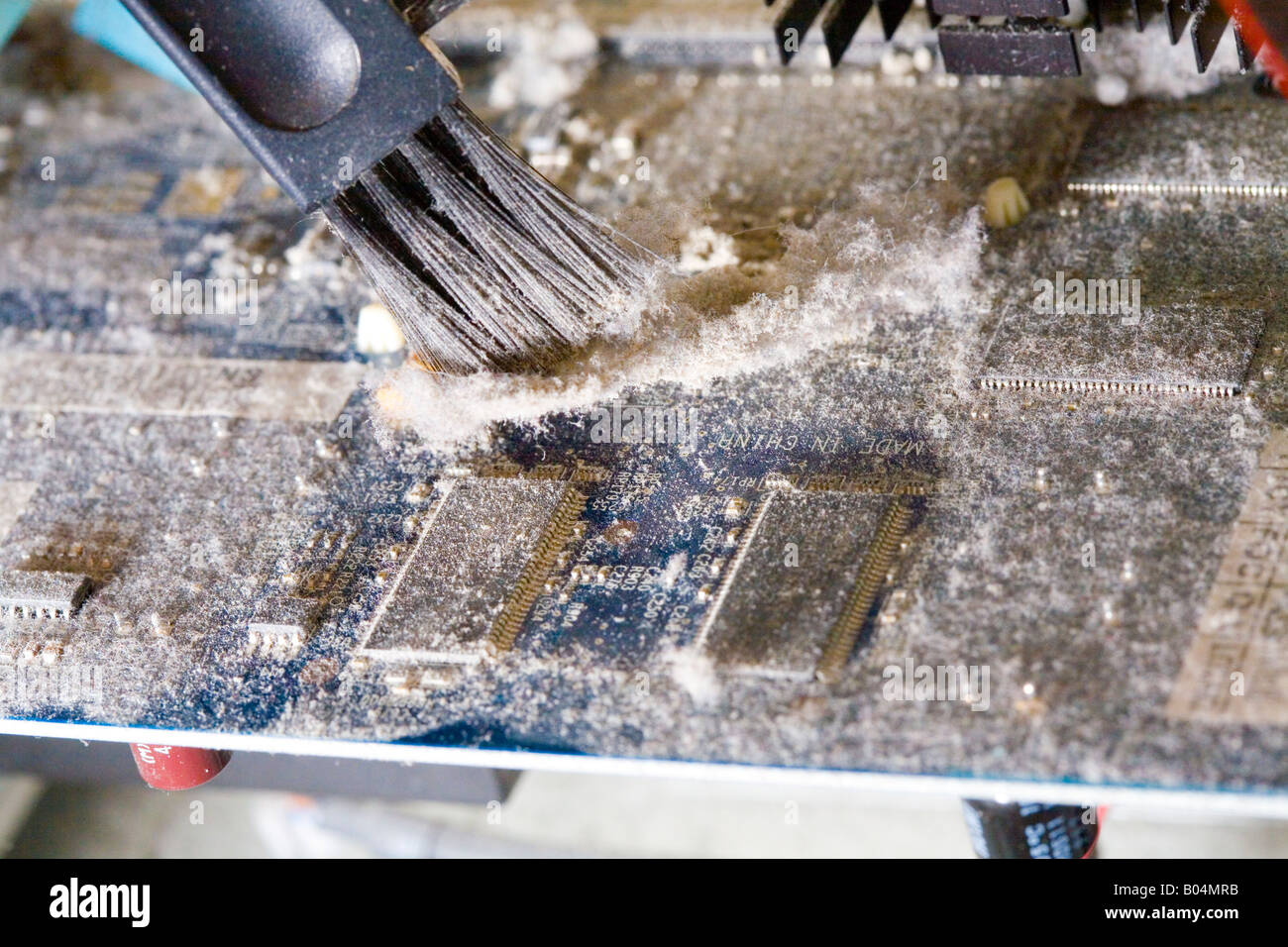 Inside a computer showing dust built up on the components. a small ...