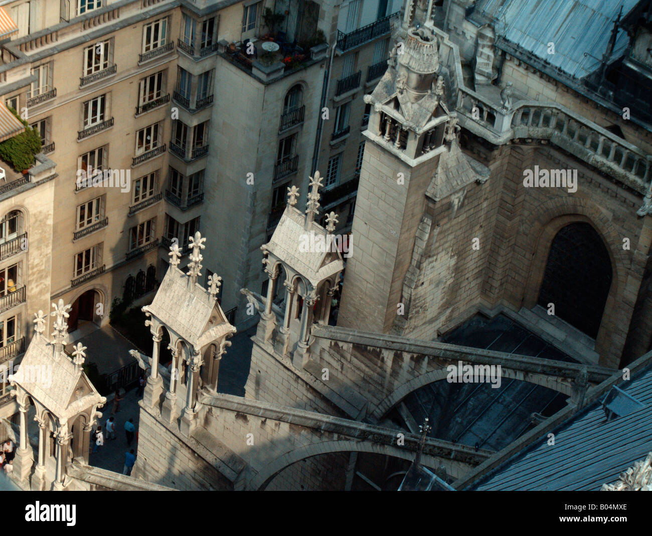 Detail of gothic flying buttress seen from Galerie des Chimères. Notre ...
