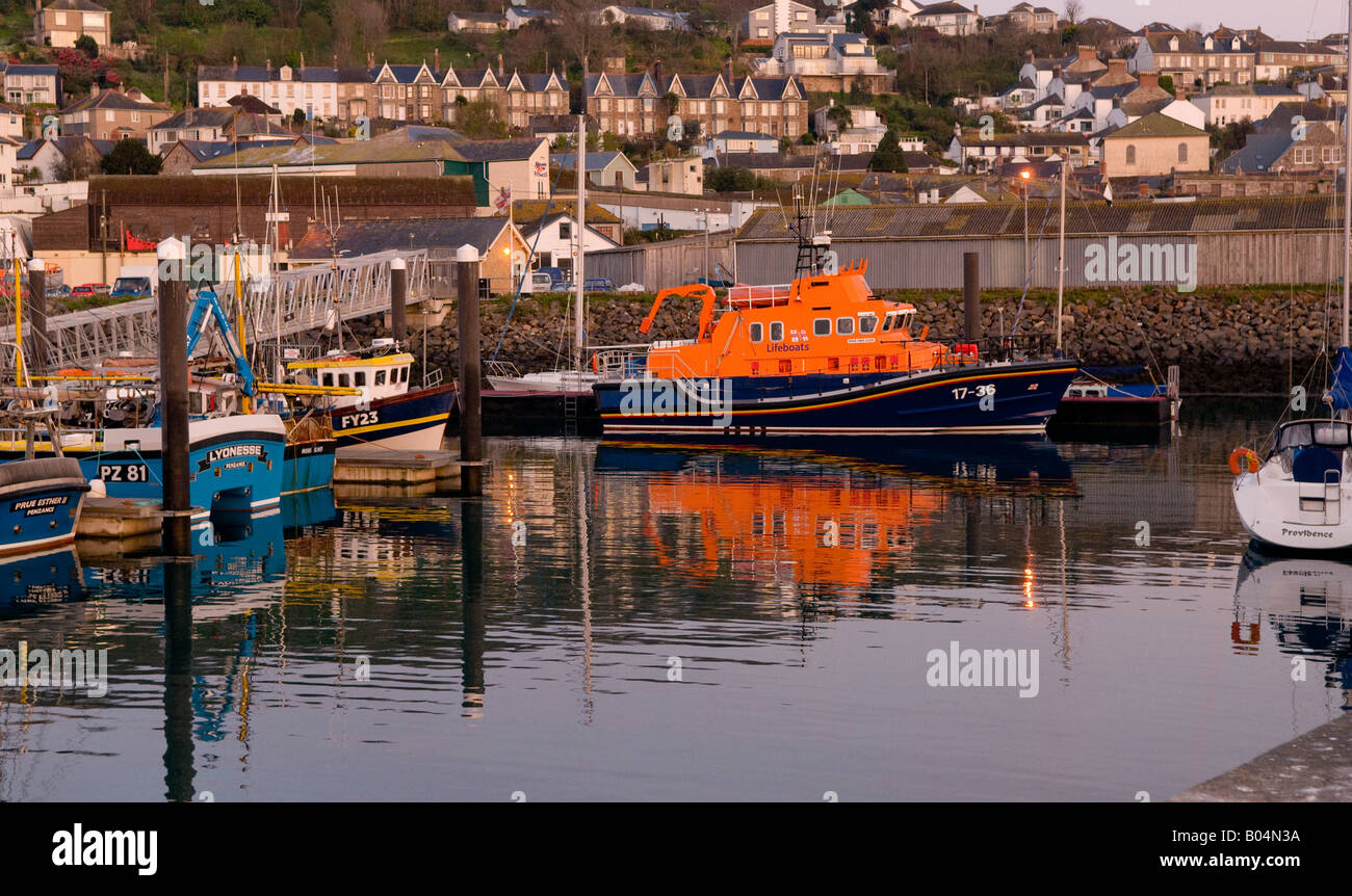 Early morning at Newlyn Harbour, Cornwall with lifeboat Ivan Ellen ...