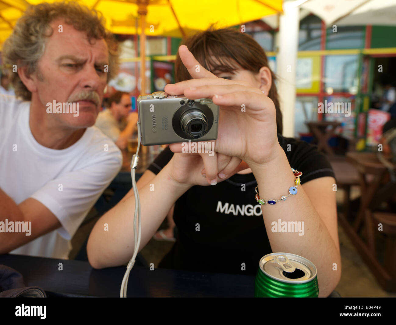 Port Louis Mauritius Teenage Girl Showing Digital Picture to her Father ...