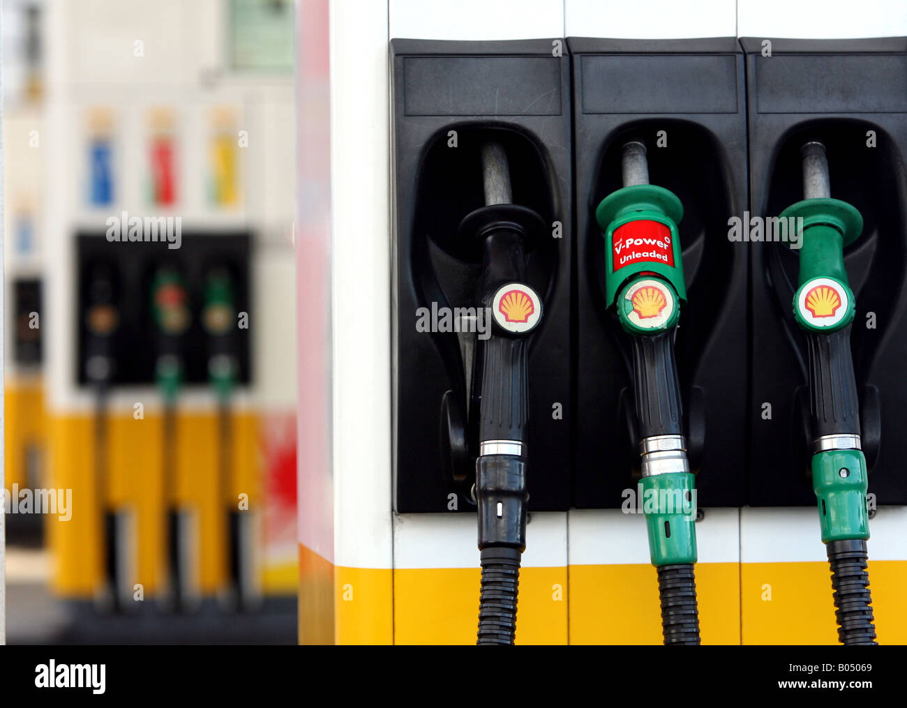Shell fuel pumps on the forecourt Stock Photo - Alamy