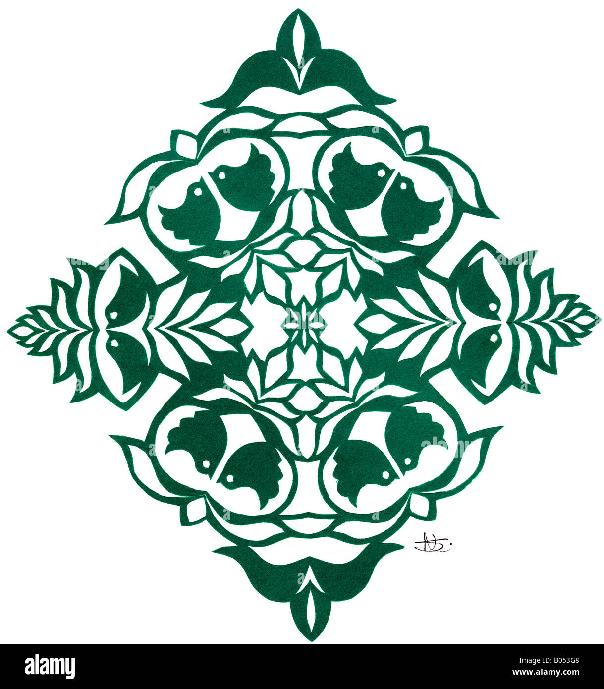 Contemporary paper cutting with symmetrical floral design with birds by ...