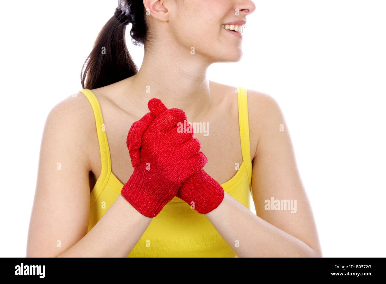 Young Woman Wearing Exfoliating Gloves Model Released Stock Photo - Alamy