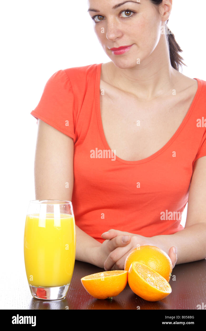 Young Woman With Orange Juice Model Released Stock Photo - Alamy