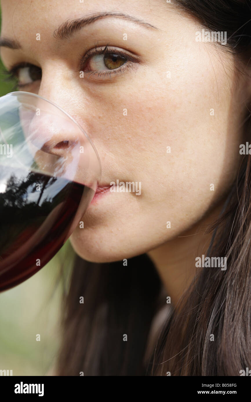 Young Woman Drinking Red Wine Model Released Stock Photo - Alamy