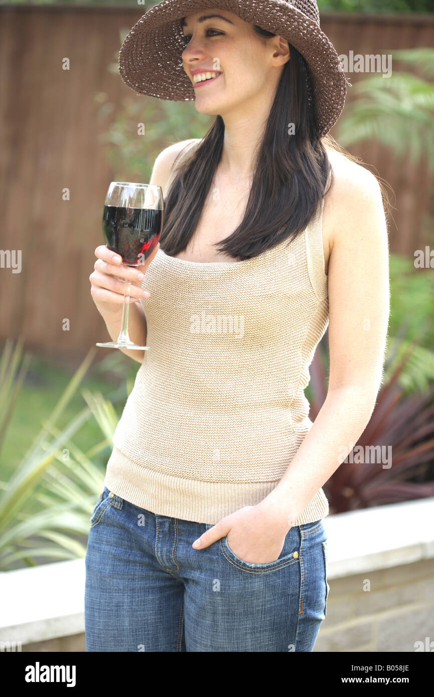 Young Woman Drinking Red Wine Model Released Stock Photo - Alamy