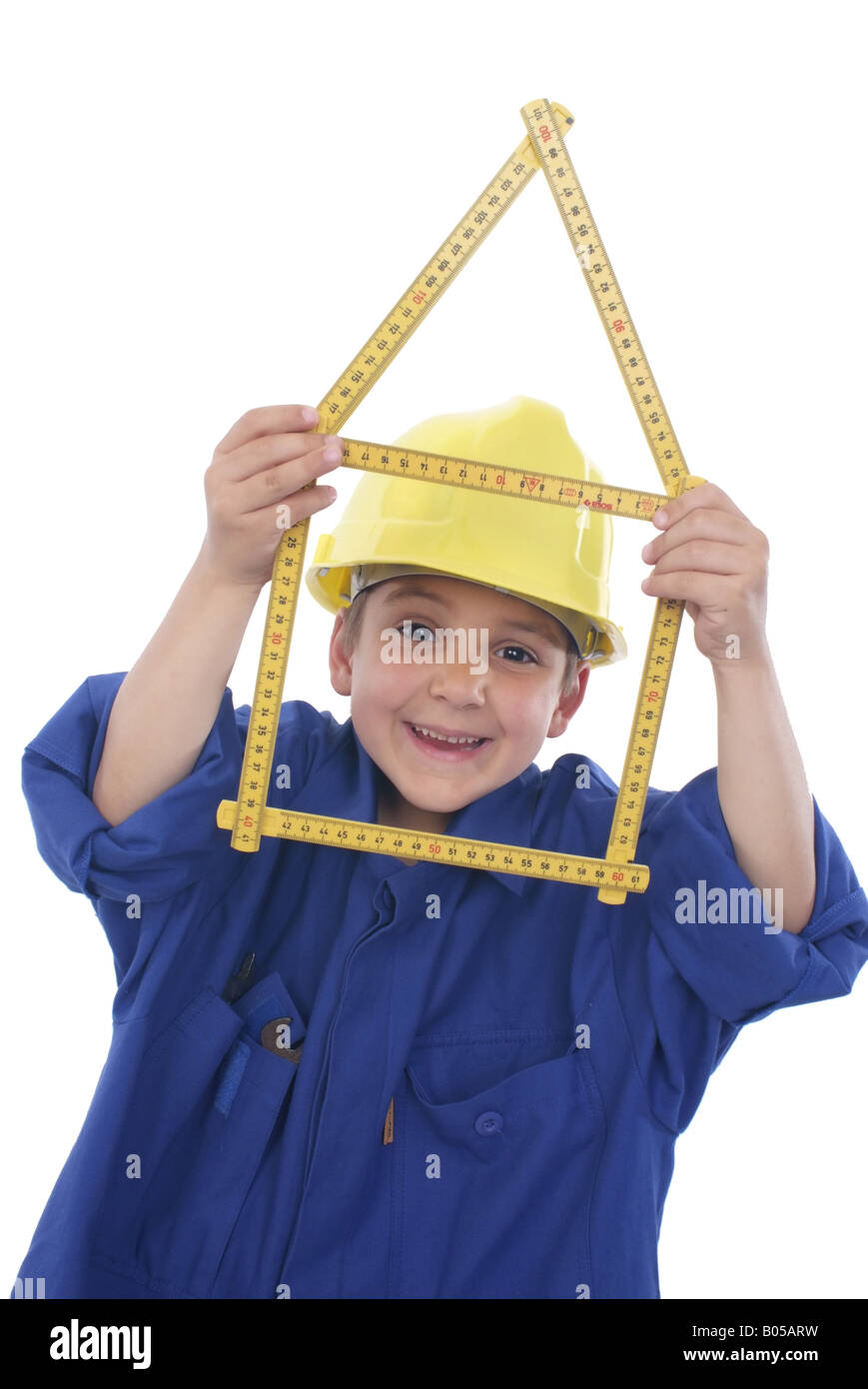little boy as building worker, building construction Stock Photo - Alamy